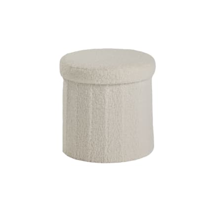Pouf coffre rond en tissu bouclette 38x38 cm Blanc Moka | Maisons du Monde
