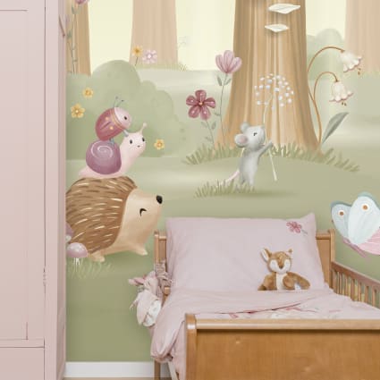 Fresco panorámico animales del bosque 300x280cm Forêt enchantée ...