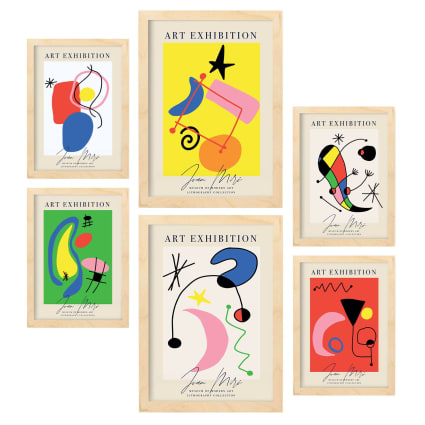 Joan miro-set de 6 cuadros,marco de madera clara,a3 & a4 Joan miro ...