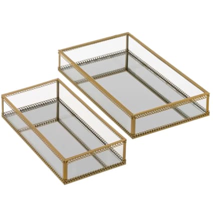 Set de 2 plateaux pour bijoux métal doré, verre et miroir 24x14x4cm ...