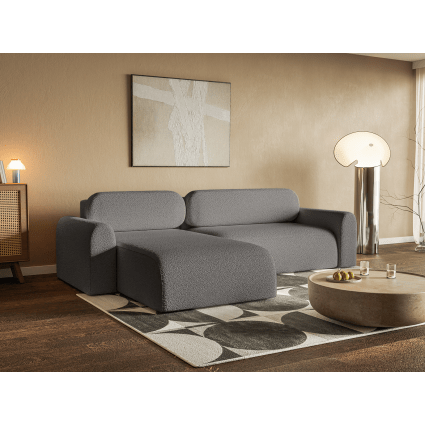 Canapé d'angle en tissu bouclé 3 places, Graphite Lome l | Maisons du Monde