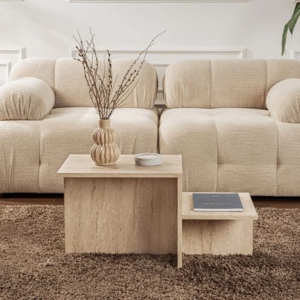 Table basse 2 niveaux L77 cm - HARMONY - Effet Travertin Harmony ...