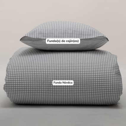 Funda nórdica Cuadrado de Vichy 100% Algodón Gris Cama 90 cm (160 x 22 ...