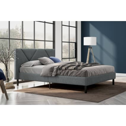 Französisches Bett aus grauem Stoff Calitri | Maisons du Monde