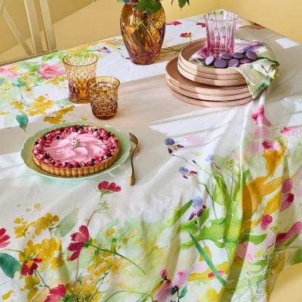 Nappe lavé lin & coton jaune 155x225 cm Souffle fleuri printemps ...