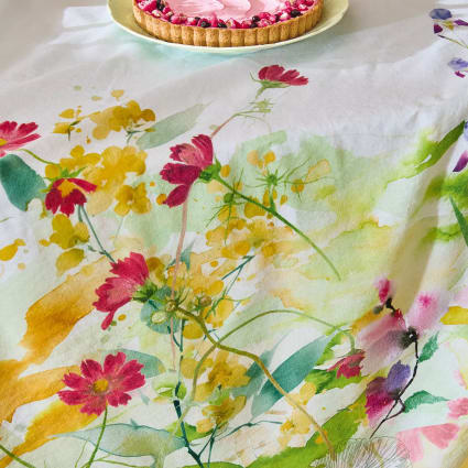 Nappe lavé lin & coton jaune 155x225 cm Souffle fleuri printemps ...