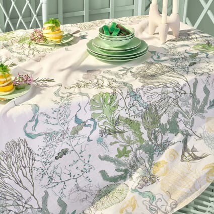 Nappe lavé lin & coton blanc 155x305 cm Balade marine verde | Maisons ...