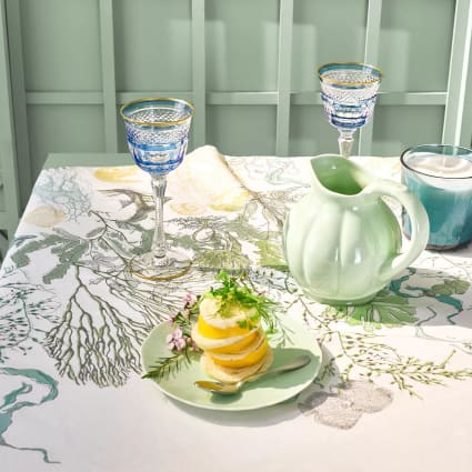 Nappe lavé lin & coton bleu 155x260 cm Balade marine verde | Maisons du ...