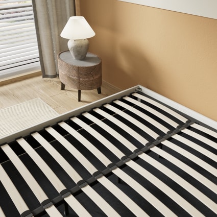 Bettkasten 160 x 200 cm, Lattenrost, weißer Stoffrahmen | Maisons du Monde