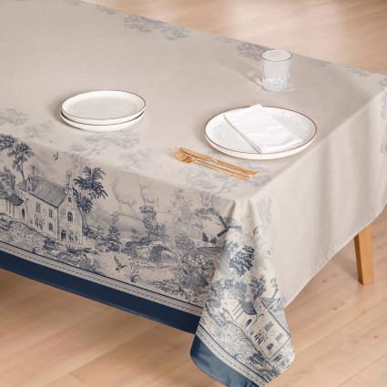 Mantel antimanchas de algodón azul 155x250 cm Yute azul | Maisons du Monde