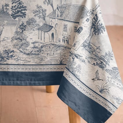 Mantel antimanchas de algodón azul 155x250 cm Yute azul | Maisons du Monde