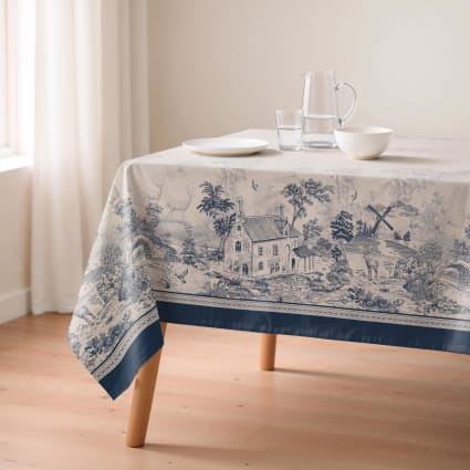 Mantel antimanchas de algodón azul 155x250 cm Yute azul | Maisons du Monde