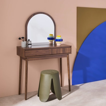 Schminktisch Holzoptik, abgerundeter Spiegel 90 cm, Nussbaum Linear ...