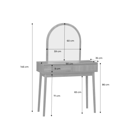 Schminktisch Holzoptik, abgerundeter Spiegel 90 cm, Nussbaum Linear ...