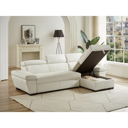 Canapé d'angle cuir 4 places blanc Jonova | Maisons du Monde