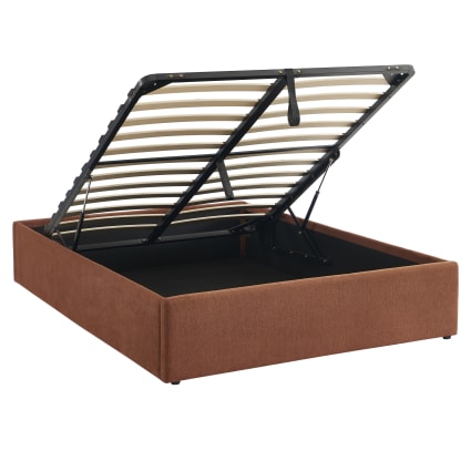 Lit coffre tissu chenille terracotta 140x190 sommier inclus Marcy ...