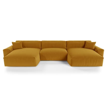 Canapé panoramique 6 places en tissu tramé toucher doux moutarde Cheer ...
