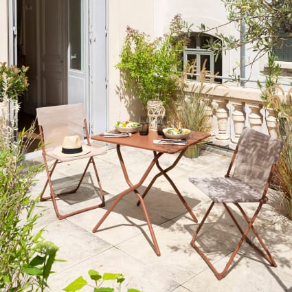 Ensemble 1 table, 2 chaises pliantes ultra-compactes en acier Balcony ...