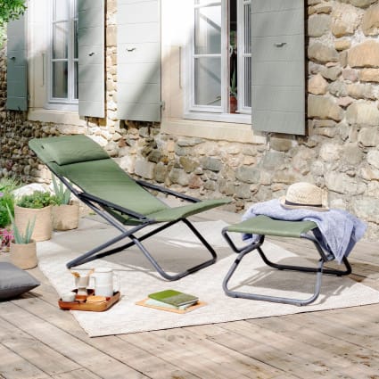 Ensemble chaise longue et repose-jambes en acier Transabed | Maisons du ...