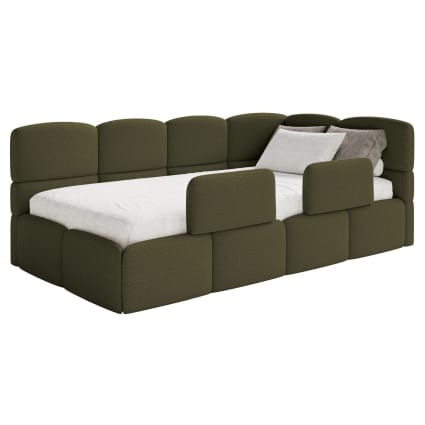 Lit ado 90x200, droit, avec barrière, en bouclette olive Cloudy ...