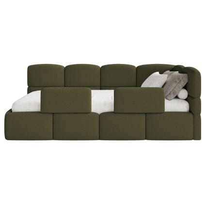 Lit ado 90x200, droit, avec barrière, en bouclette olive Cloudy ...