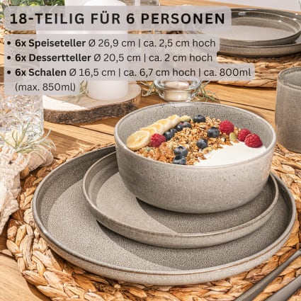 18-teiliges Tafelservice aus Steingut, grau Kairo clay | Maisons du Monde