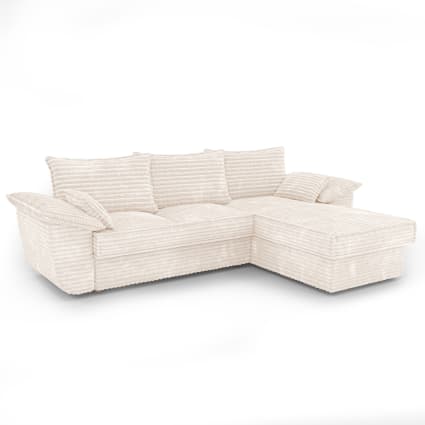 Divano angolare destro letto velluto a coste XXL crema 257cm Sasha ...