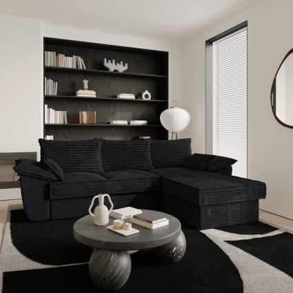 Divano angolare destro letto velluto a coste XXL nero 257cm Sasha ...
