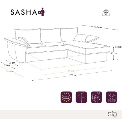 Divano angolare destro letto velluto a coste XXL nero 257cm Sasha ...