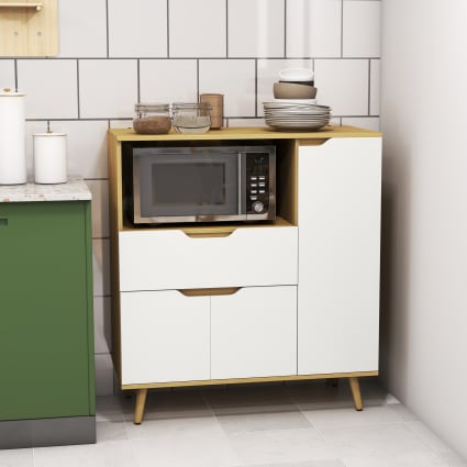 Meuble micro onde buffet cuisine placard et tiroir blanc naturel Homcom ...