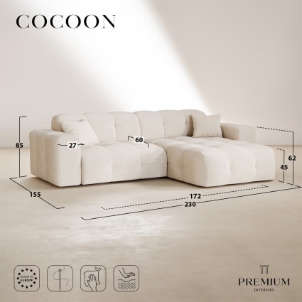 Divano ad angolo retto 5 persone en velluto goffrato Tortora Cocoon | Maisons du Monde