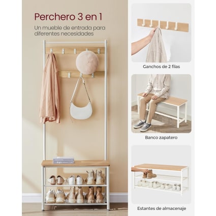 Perchero con zapatero de 32 x 70 x 177 cm de color roble y crema Daisy ...