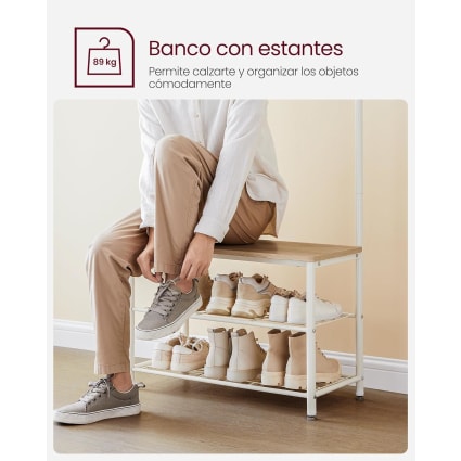 Perchero con zapatero de 32 x 70 x 177 cm de color roble y crema Daisy ...