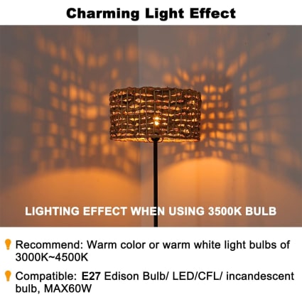 Lampadaire en métal avec abat-jour en rotin, H150 cm Marina | Maisons ...