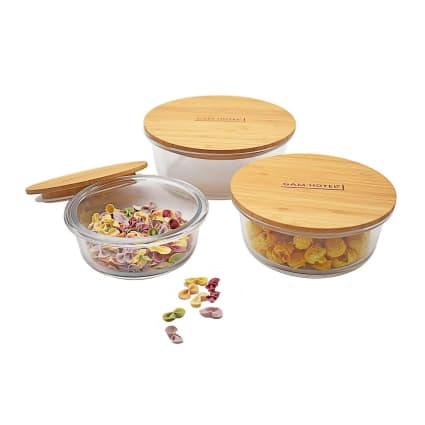 Set de 3 boîtes rondes en verre bambou | Maisons du Monde
