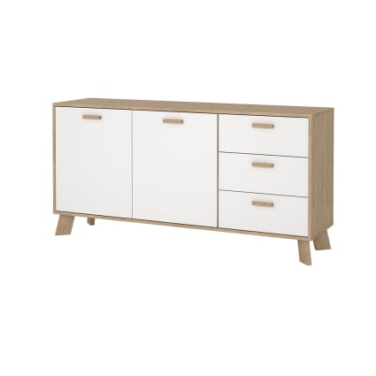 Buffet 2 portes, 3 tiroirs décor chêne et blanc L147,2 cm Storm ...