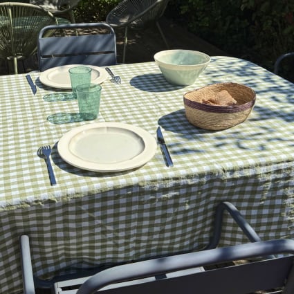 Nappe en chanvre et coton Sauge 160x300cm Passion vichy | Maisons du Monde