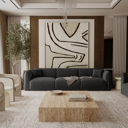 Canapé 4 places en tissu tramé toucher doux anthracite foncé Lush ...