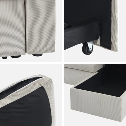 Divano letto angolare reversibile in velluto a coste, 3 posti, grigio ...