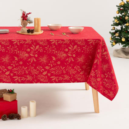 Nappe de Noël en coton jacquard rouge 140x350 cm Flenor | Maisons du Monde