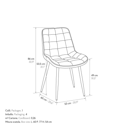 Lot de 4 chaises en tissu effet velours gris et pieds en métal noir ...
