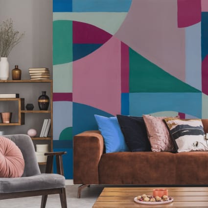 Carta da parati panoramica con forme grafiche colorate, Blu Axelle ...