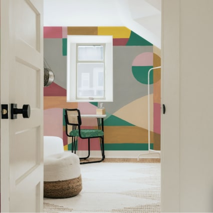 Carta da parati panoramica con forme grafiche colorate, Verd Axelle ...