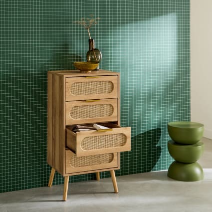 Cómoda con 4 cajones, patas de madera, natural Eva | Maisons du Monde