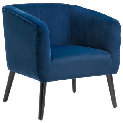 Poltroncina moderna stile nordico in velluto blu e gambe in legno ...