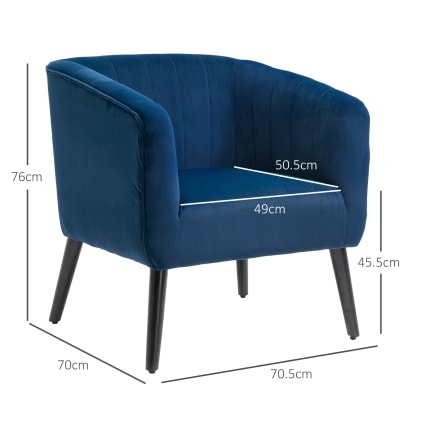 Poltroncina moderna stile nordico in velluto blu e gambe in legno ...
