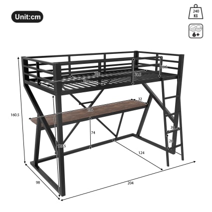 Litera infantil de metal negro con luces led y escritorio integrado ...
