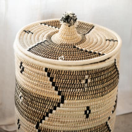 Panier à linge motifs ethniques en fibres naturelles - 40 x 60 ...