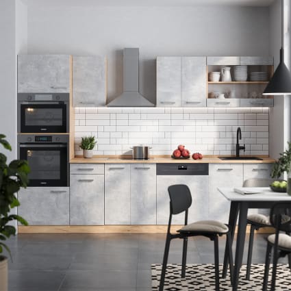 Cuisine avec armoire haute PT Marbre Béton/force dor Chêne 300x81,6cm ...