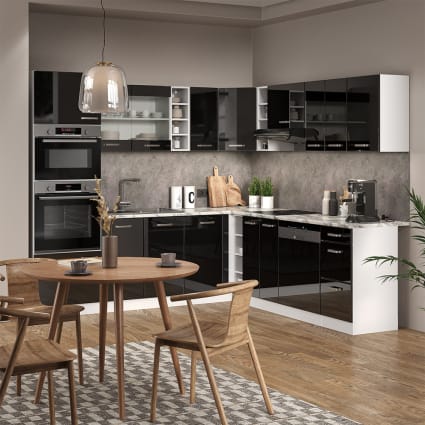 Cuisine en angle , PT Marbre, Noir Haute brillance 237 x 81.6cm ...
